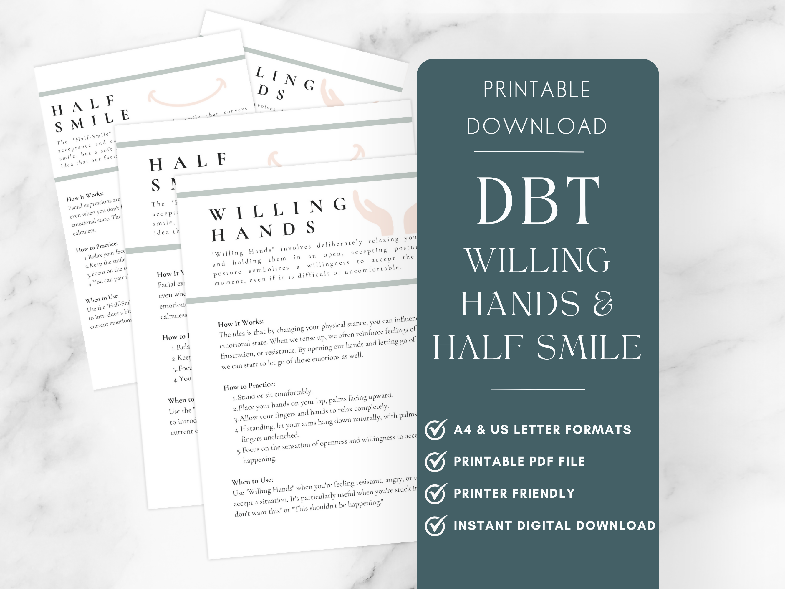 Willing Hands and Half Smile- DBT Skills Handouts
