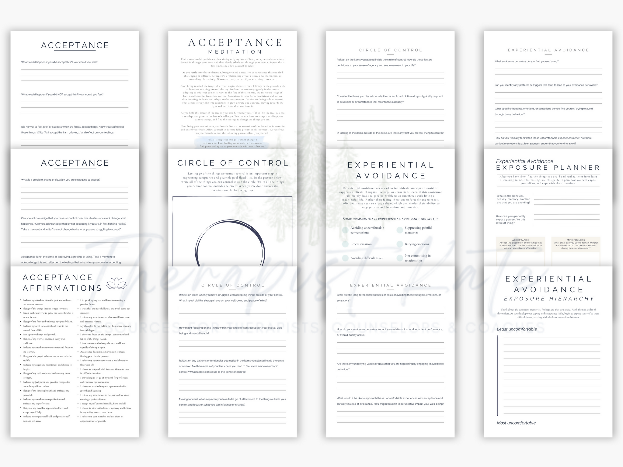 Acceptance and Commitment Therapy Worksheet Bundle