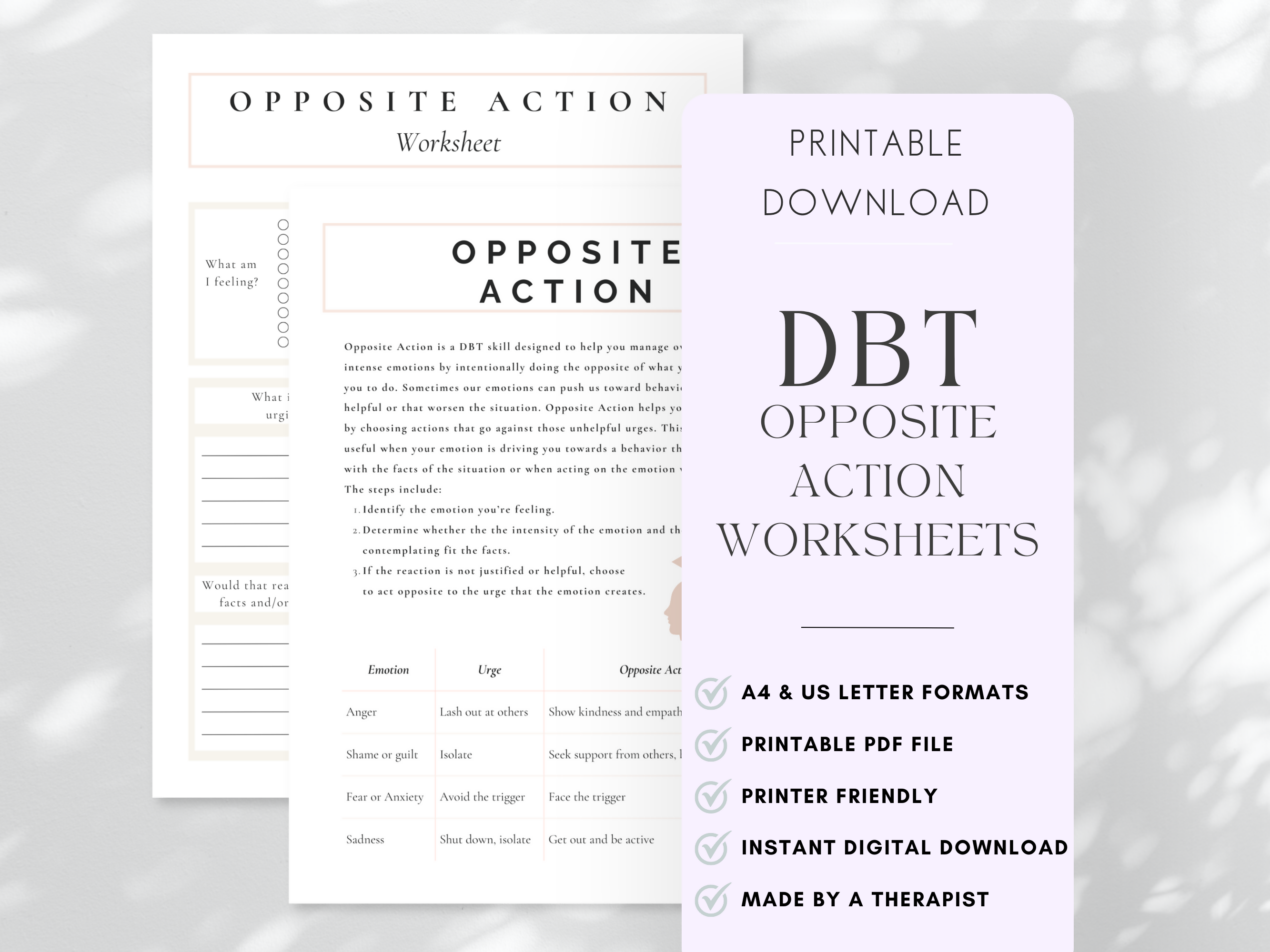 DBT Opposite Action Worksheets