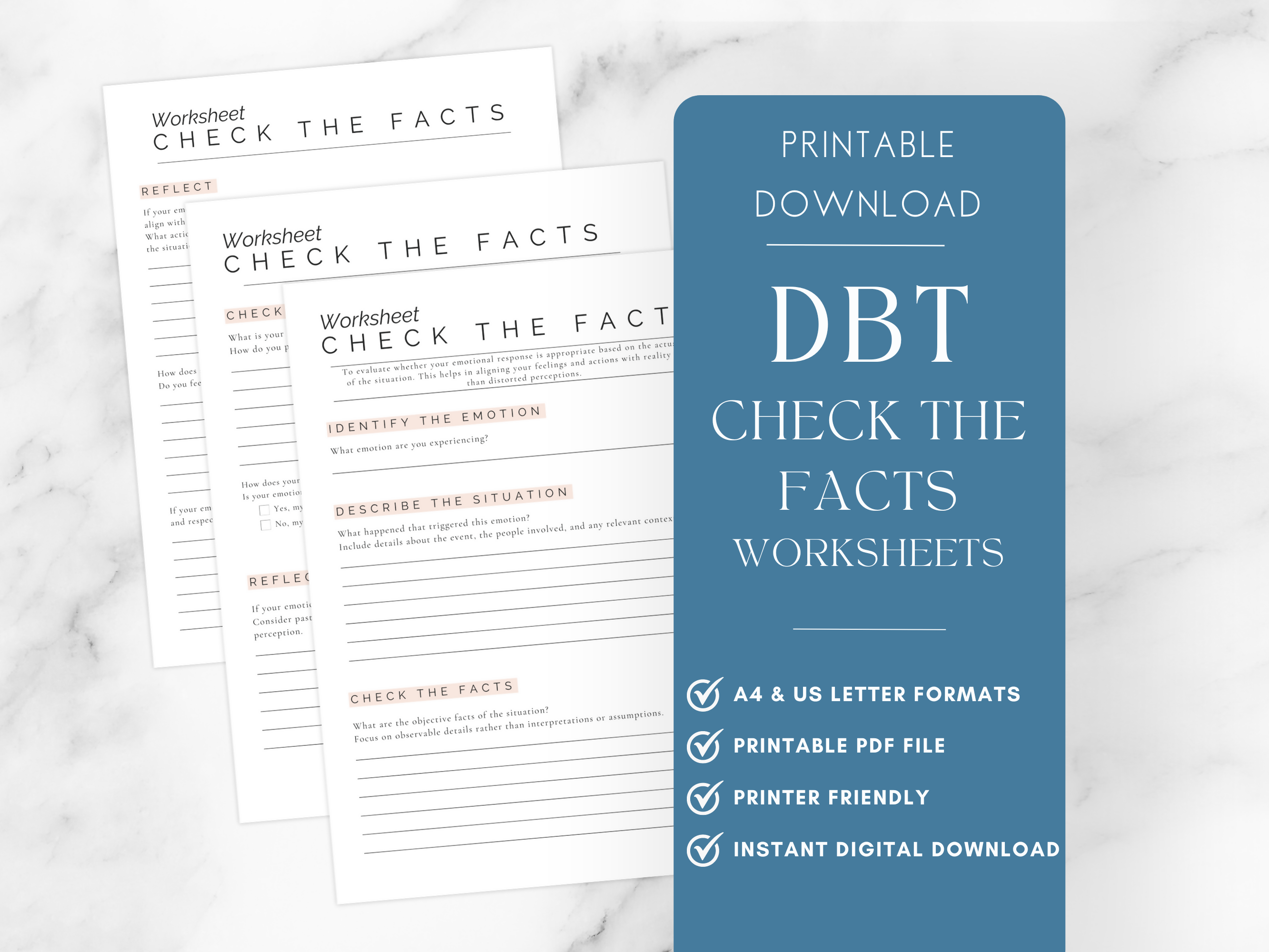 Check the Facts- DBT & CBT Worksheet Set