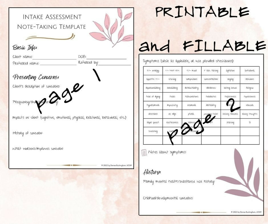 Intake Assessment Note-Taking Template (Expanded Version)