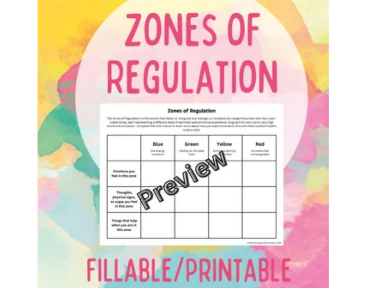 Zones of Regulation Therapy Worksheet