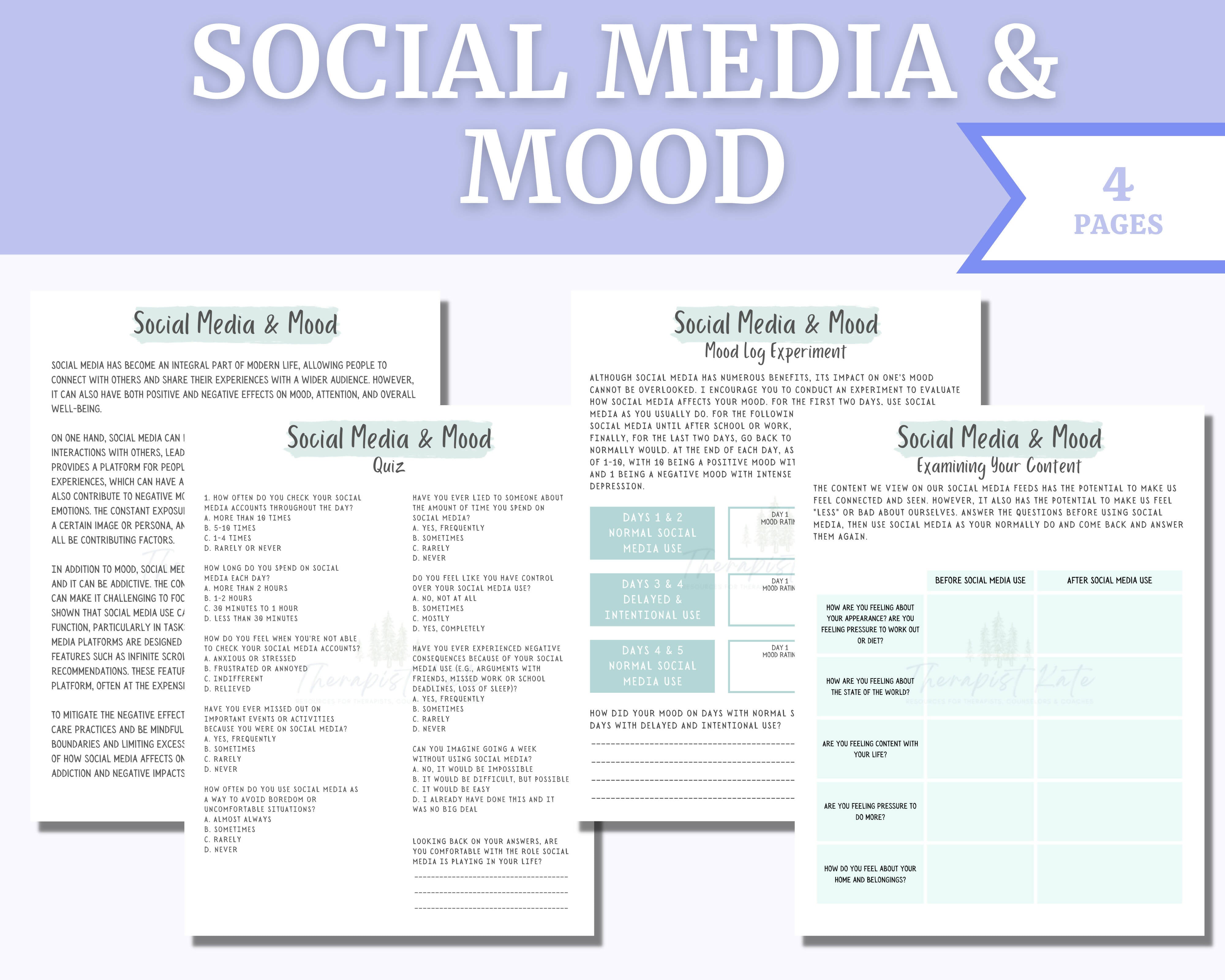 Therapy Worksheets for Social Media & Mood