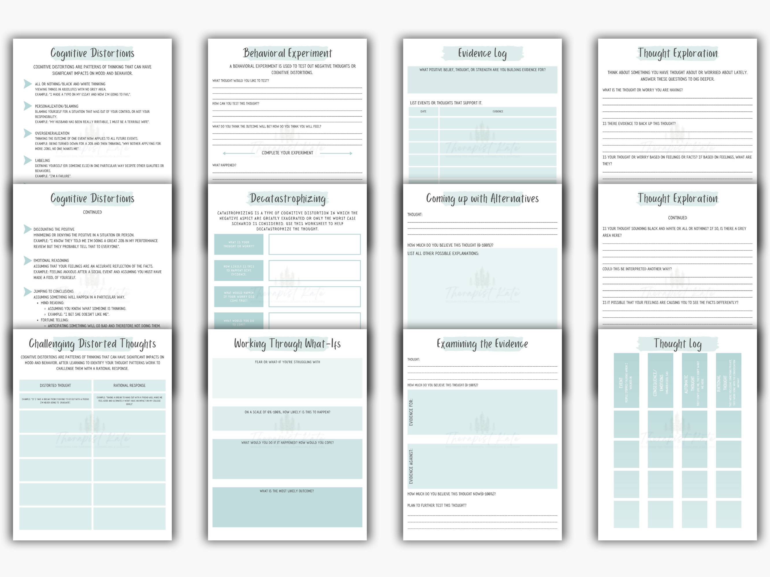 Cognitive Distortions Bundle: 12 CBT Worksheets By a Therapist