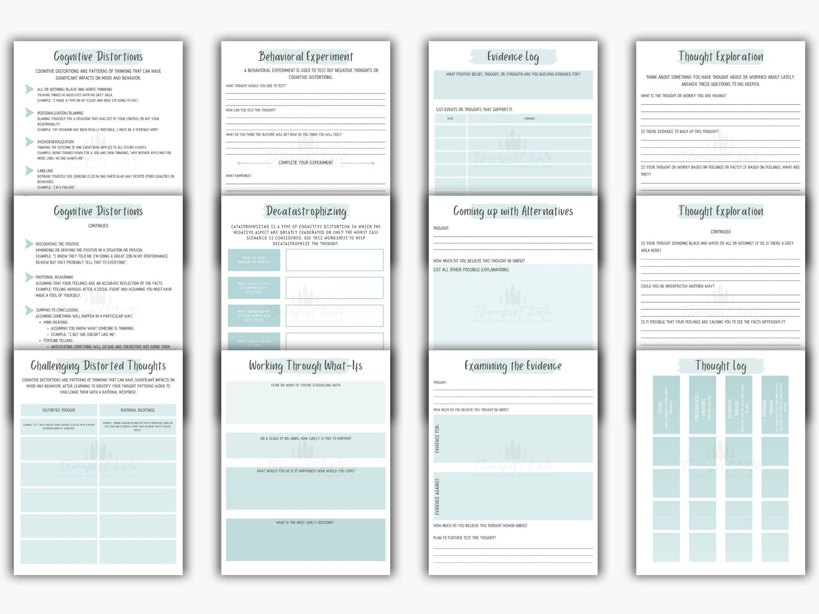 Cognitive Distortions Bundle: 12 CBT Worksheets By a Therapist