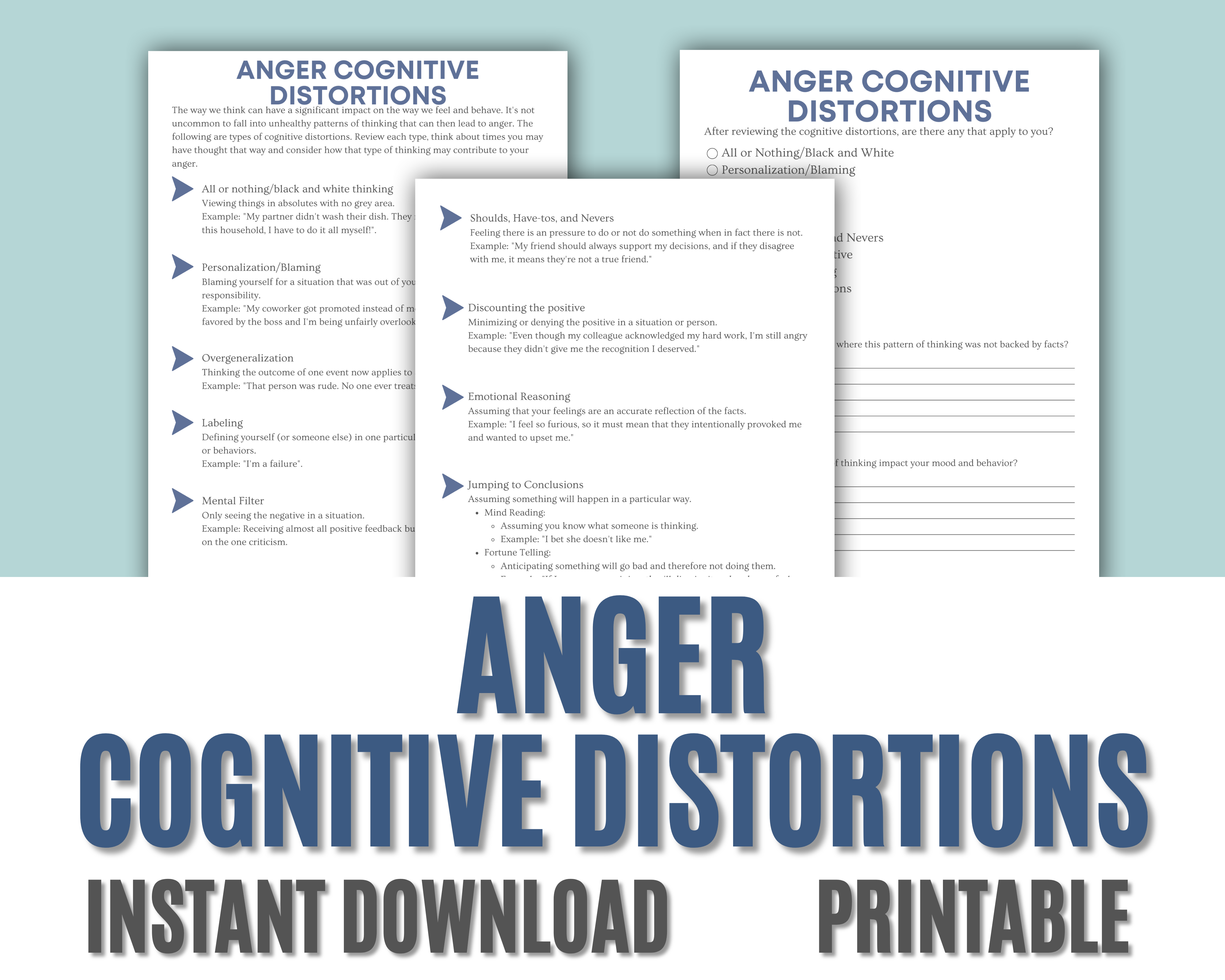 Anger & Cognitive Distortions Therapy Tools | Instant Download