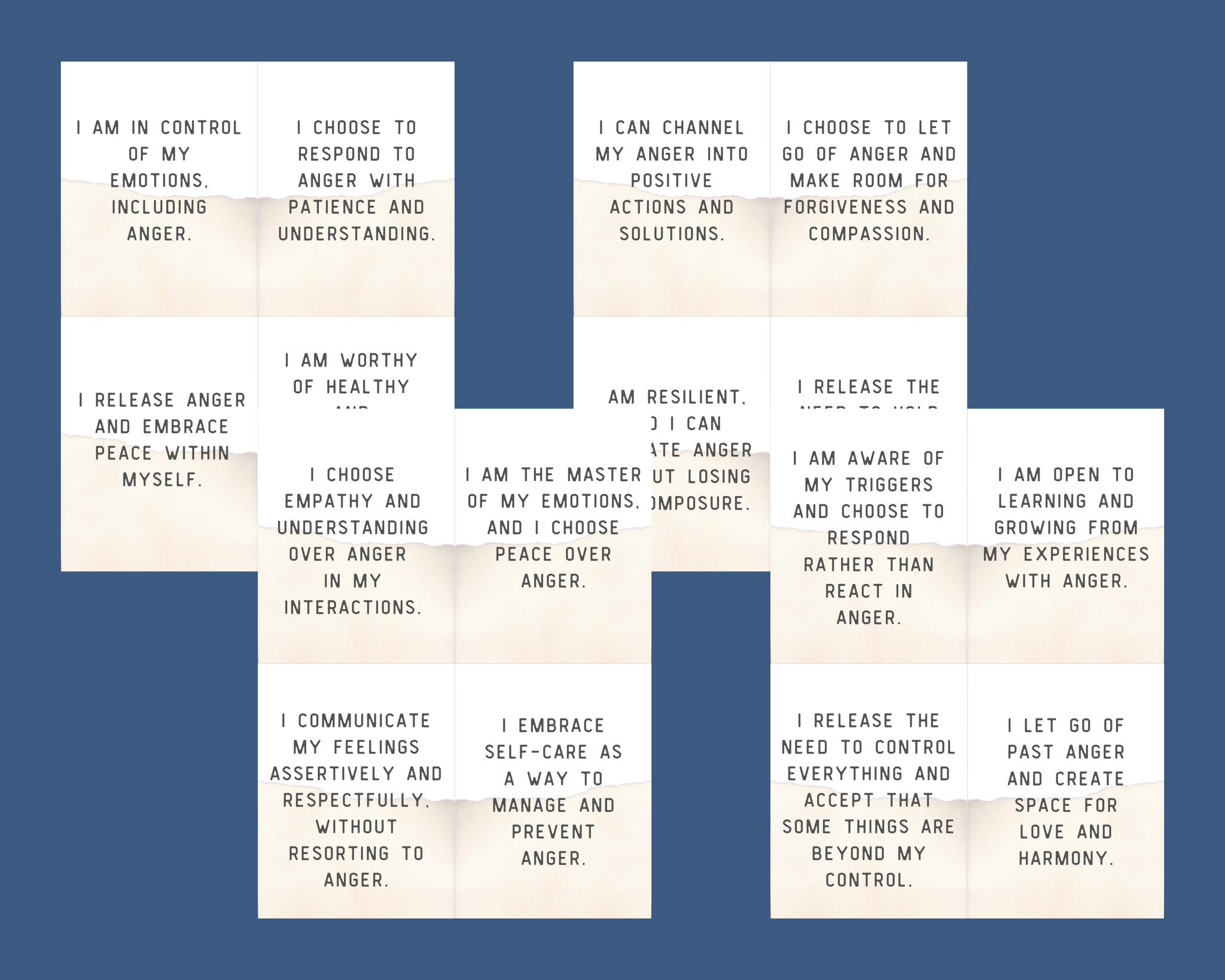 Anger Management Affirmation Cards | Therapist Created