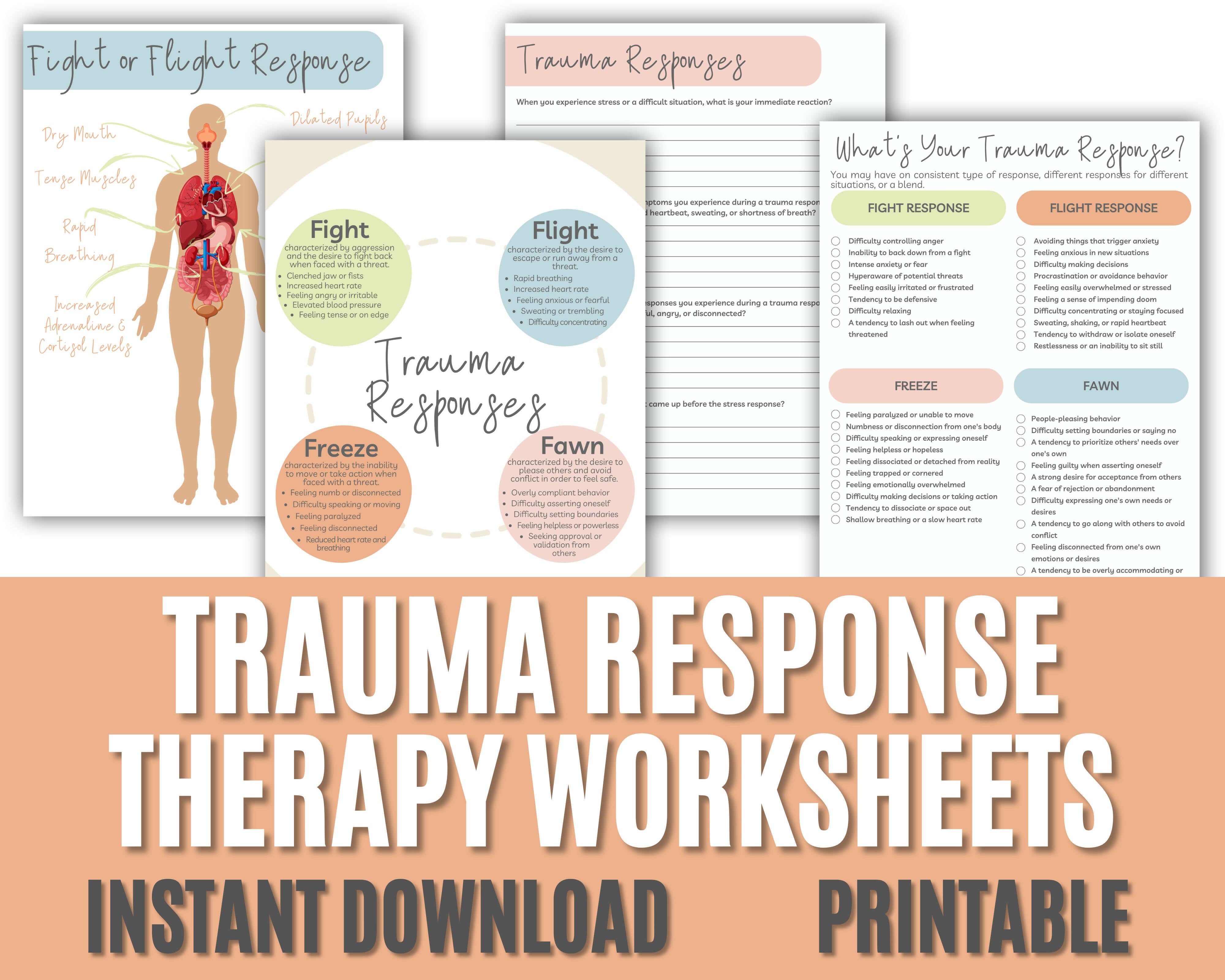Trauma Worksheets | Instant Digital Download | 4 Pages