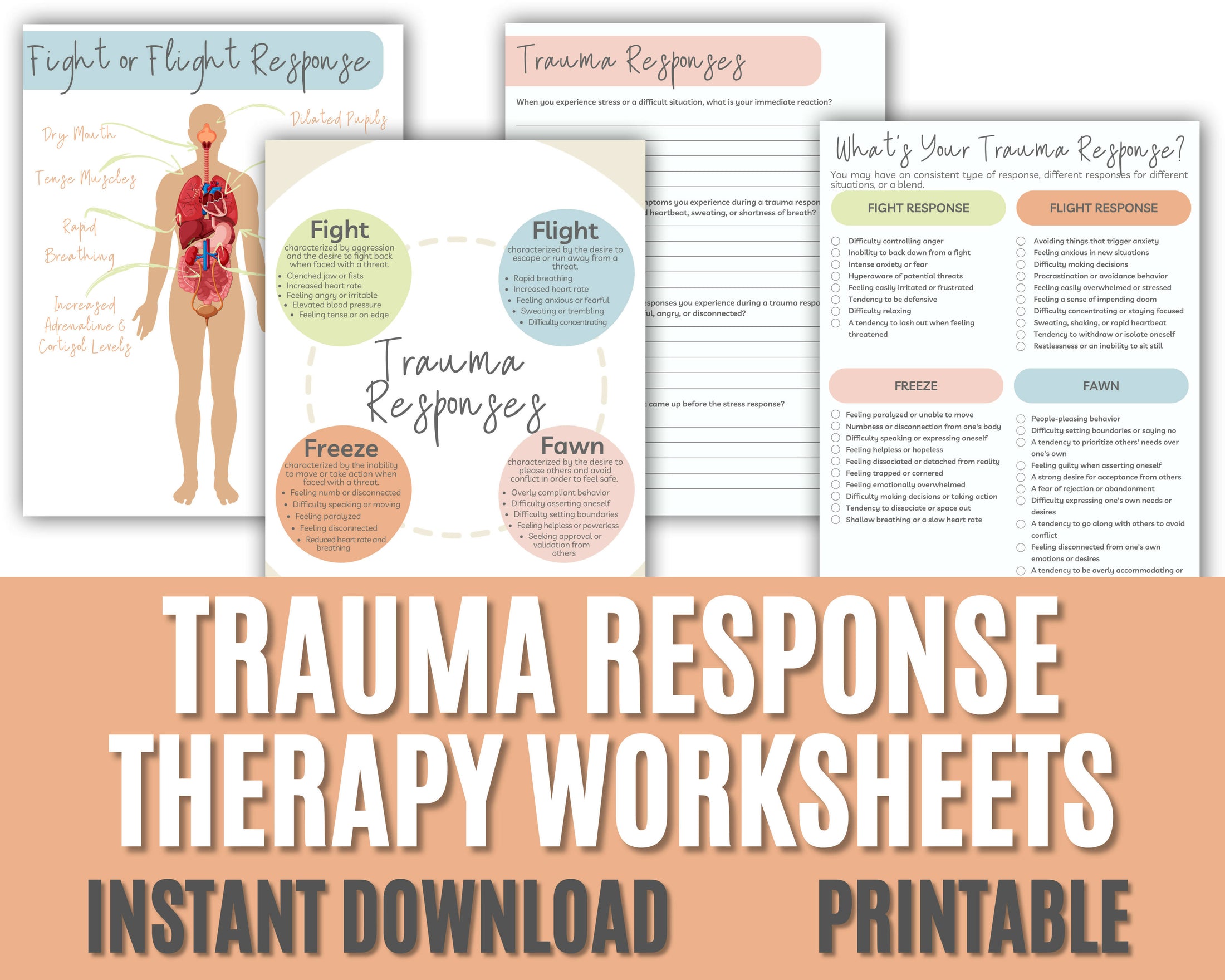 Trauma Worksheets | Instant Digital Download | 4 Pages