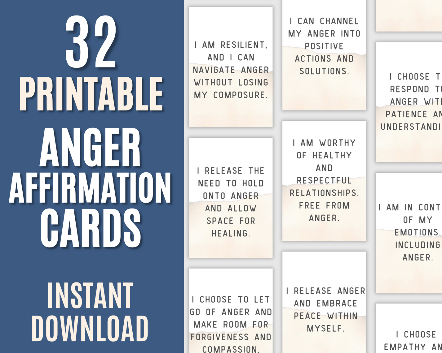Anger Management Affirmation Cards | Therapist Created