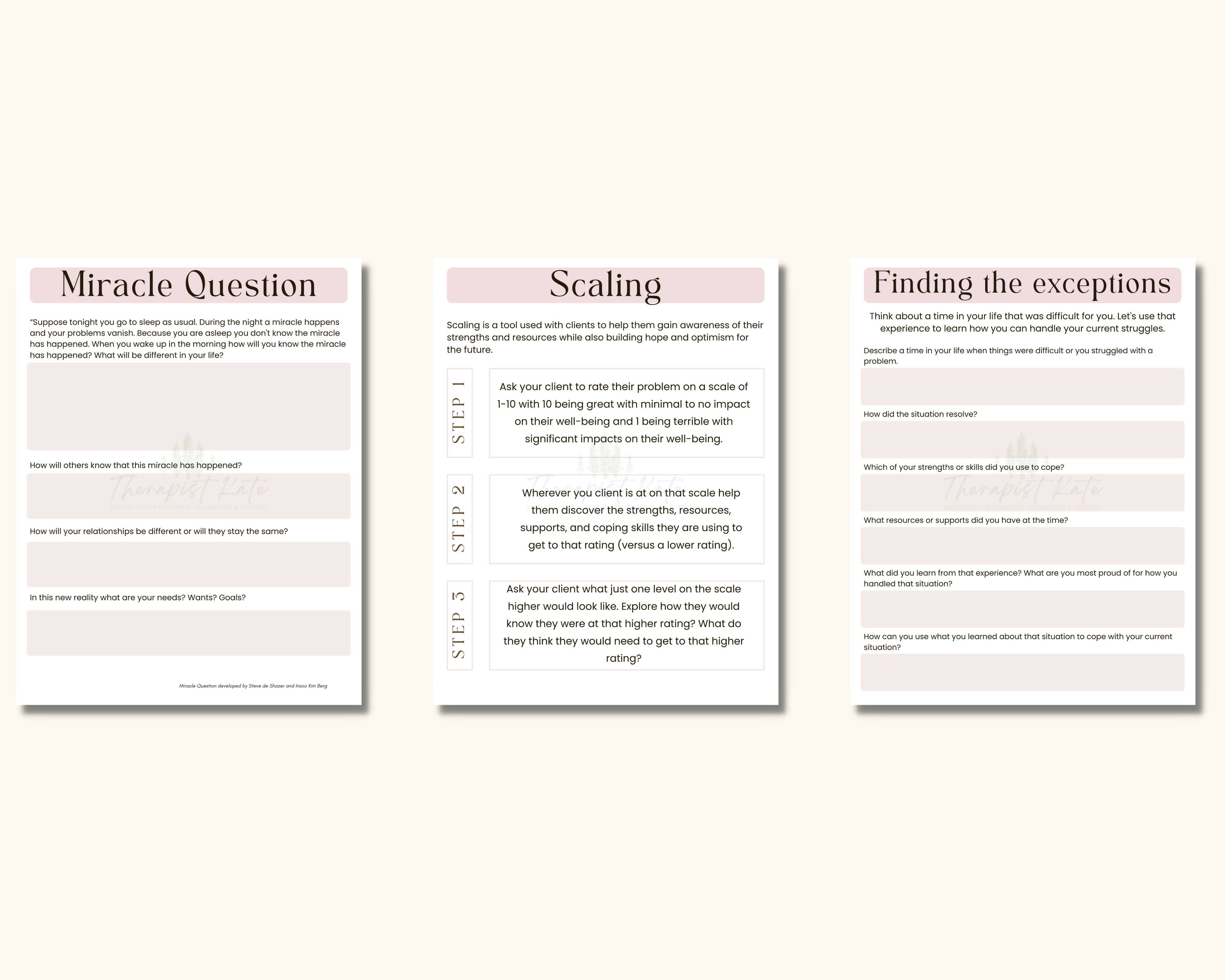 Solution Focused Therapy Worksheets