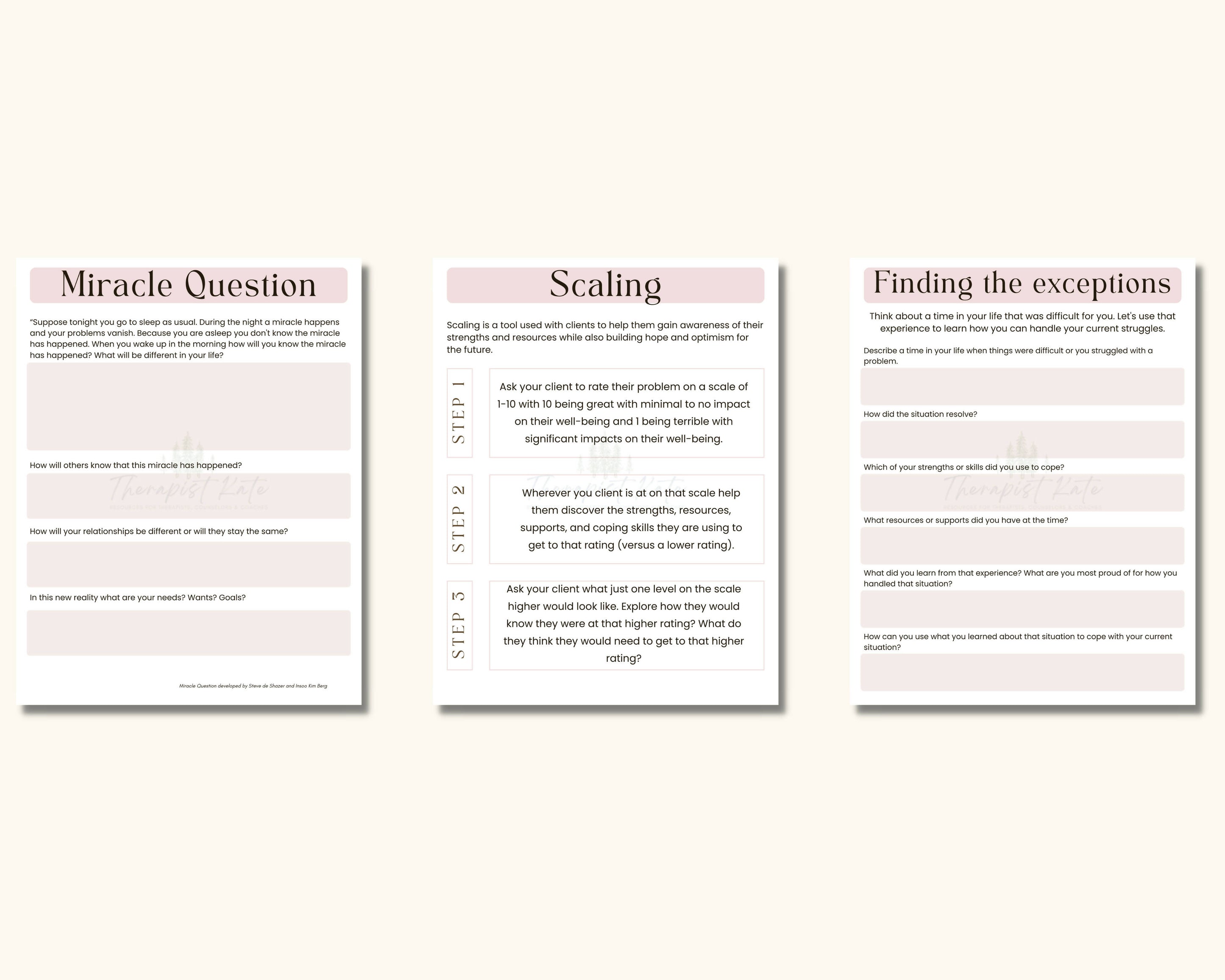 Solution Focused Therapy Worksheets