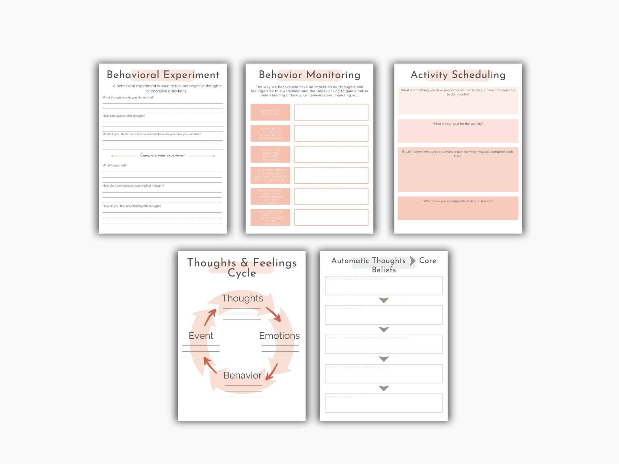 Cognitive Behavioral Therapy Worksheet Bundle